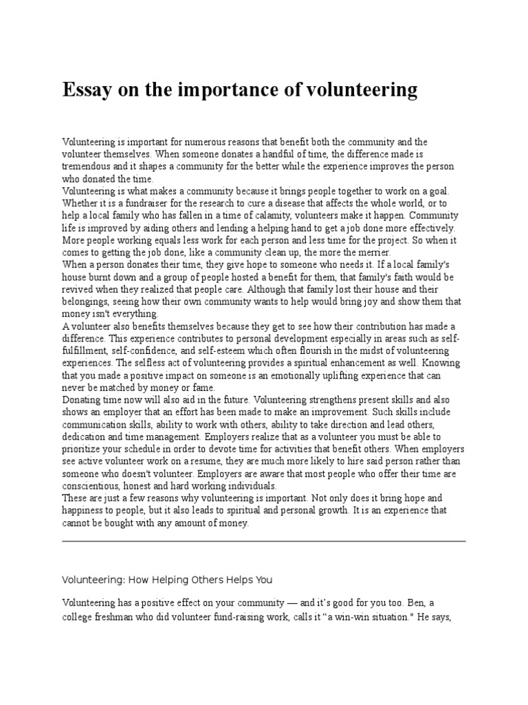 Essay On The Importance of Volunteering | PDF | Volunteering | Mentorship
