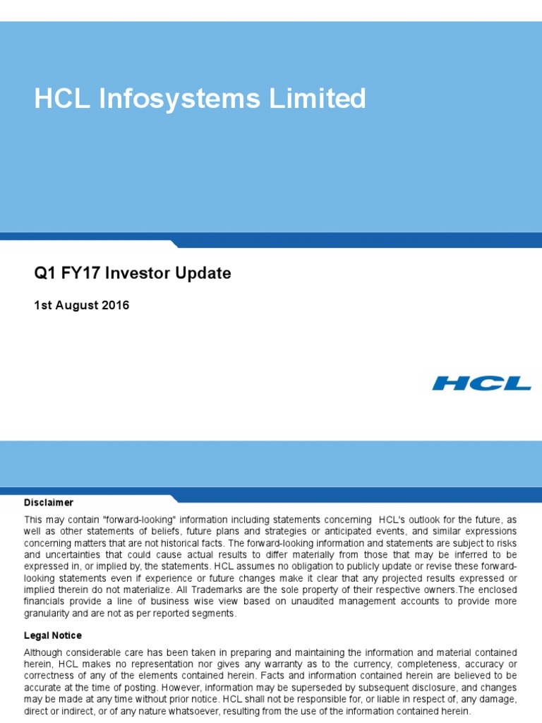 HCL Infosystems Limited: Q1 FY17 Investor Update | PDF | Income ...
