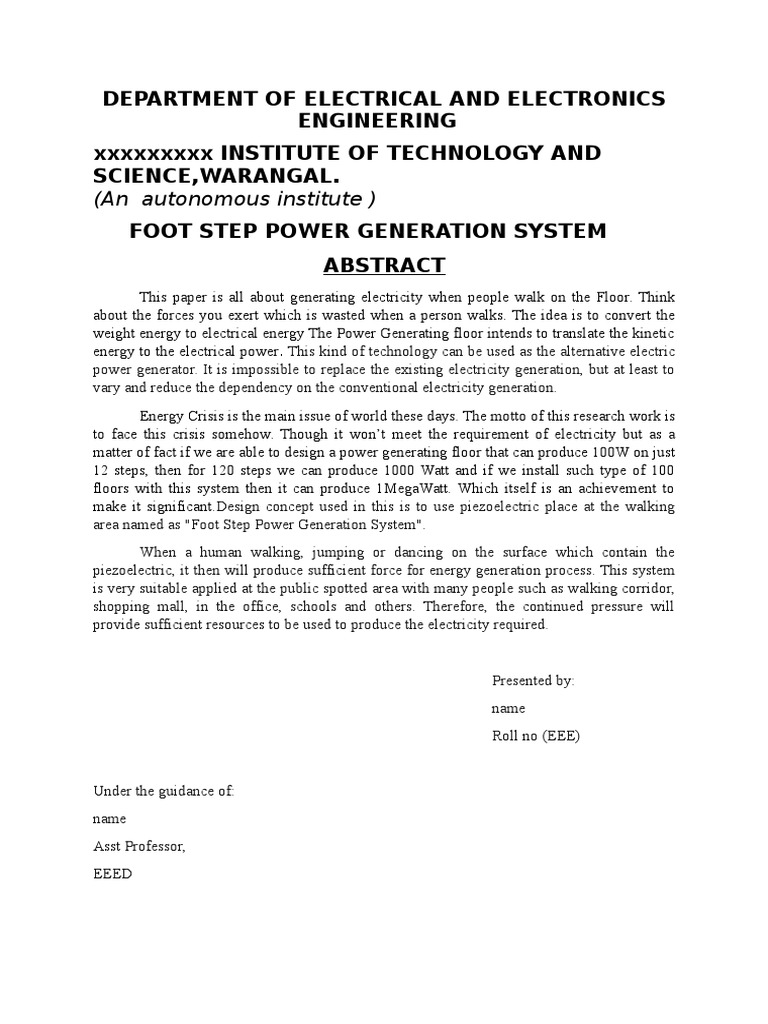 Abstract Final | PDF | Electric Power | Walking