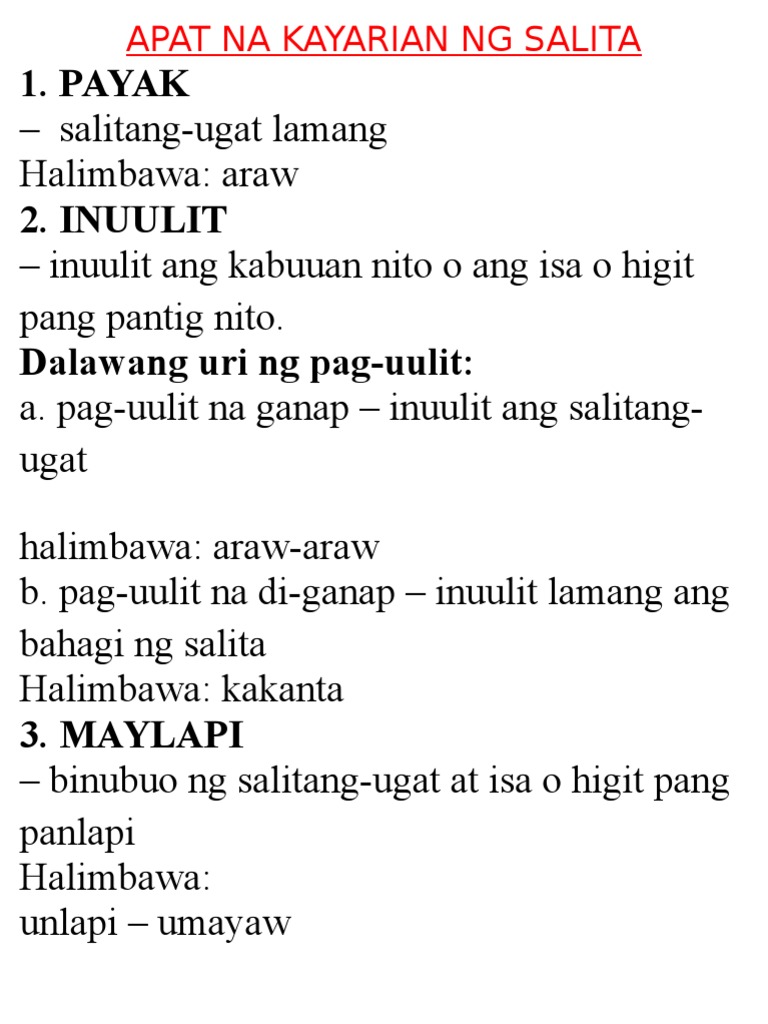 Apat Na Kayarian NG Salita | PDF