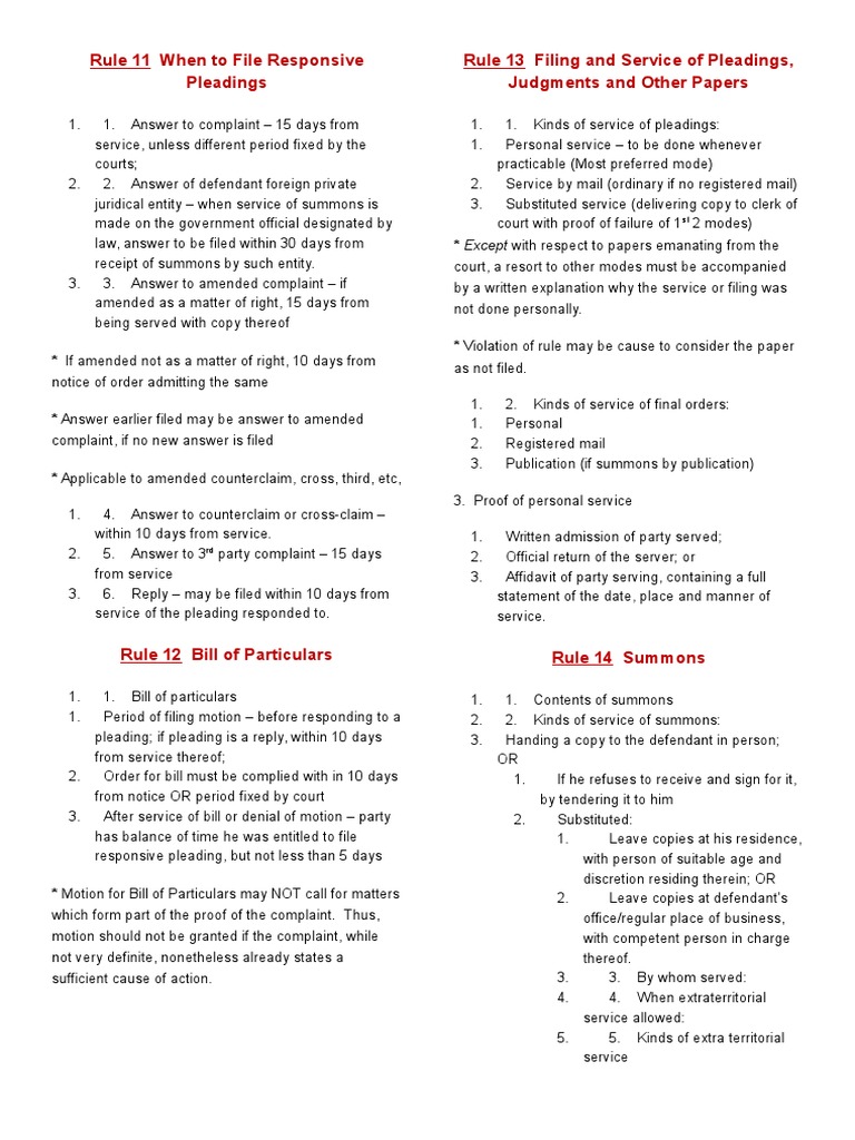 Rule 11 When To File Responsive Pleadings Rule 13 Filing and Service of ...