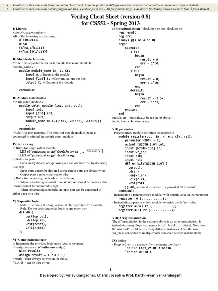 Verilog Cheat | PDF | Parameter (Computer Programming) | Computer ... Verilog Cheat | PDF | Parameter (Computer Programming) | Computer ...
