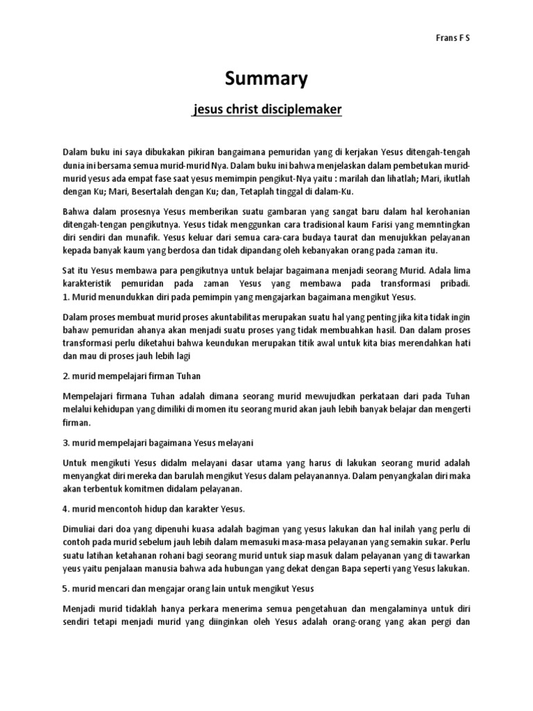Summary Buku Jesus Christ Disciplemaker | PDF