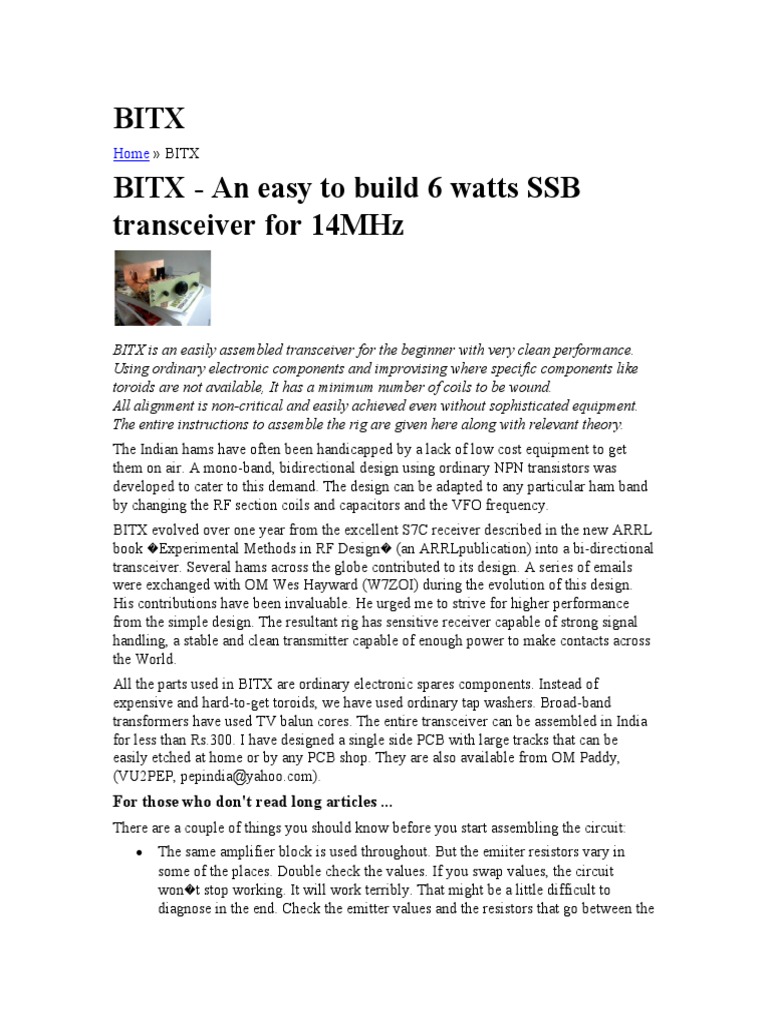 BITX | PDF | Amplifier | Printed Circuit Board