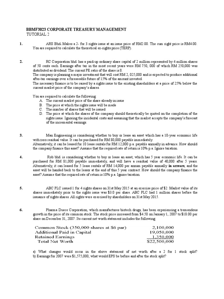 Theoretical Ex-Rights Price Calculation | PDF | Prices | Stocks