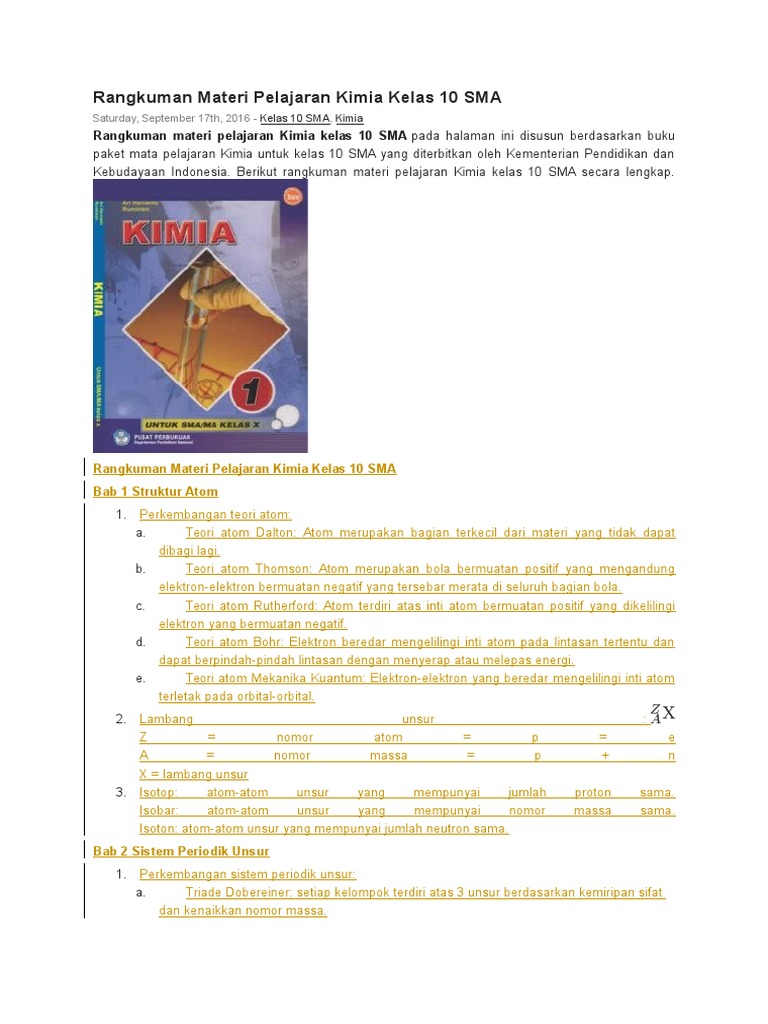 Rangkuman Materi Pelajaran Kimia Kelas 10 Sma Pdf