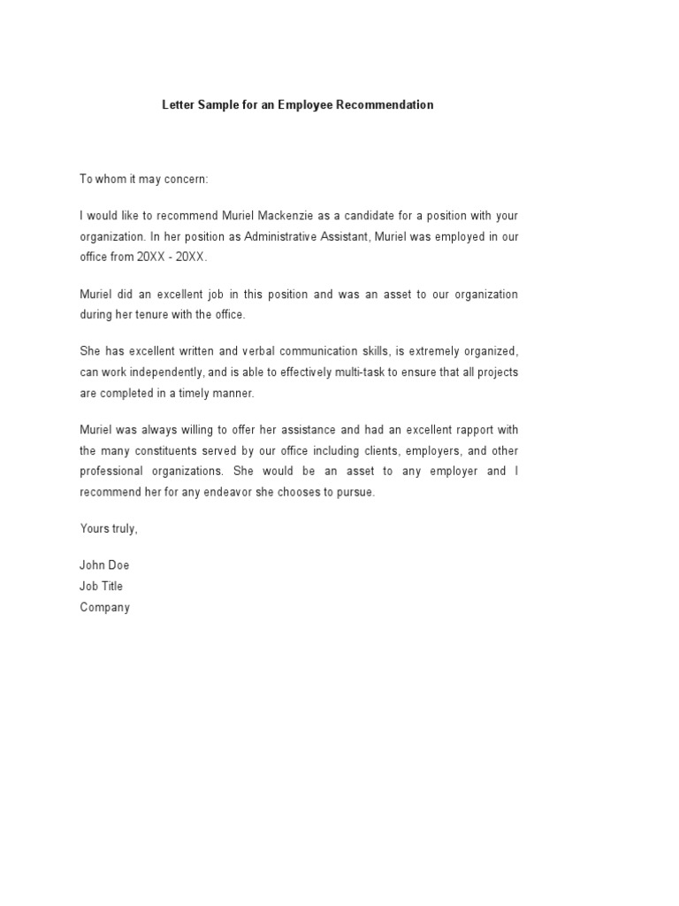 Employee Recommendation Letter Sample | PDF | Career & Growth | Business