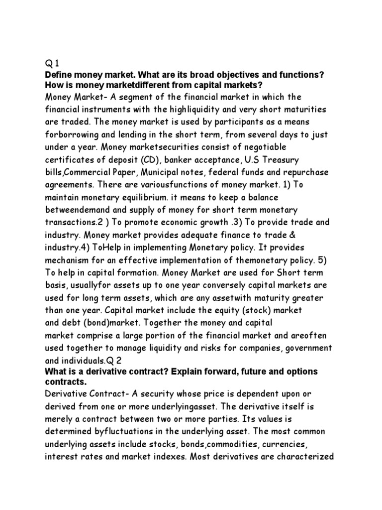 Define Money Market. What Are Its Broad Objectives and Functions? How ...