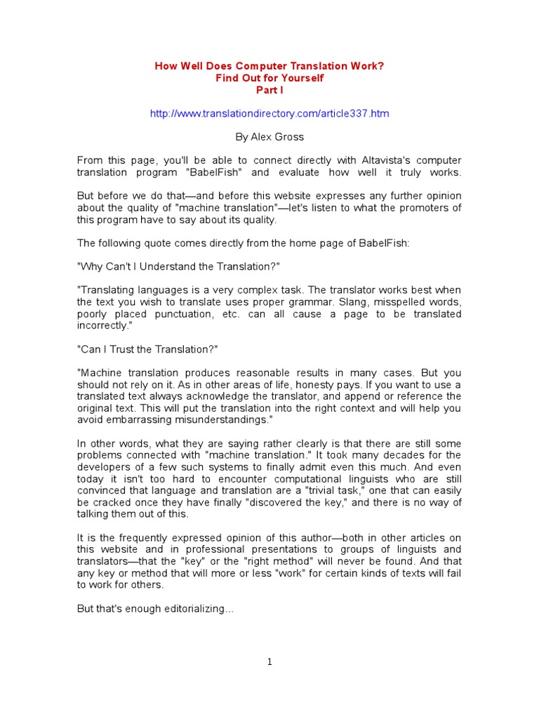 How Well Does Computer Translation Work I | PDF | Translations ...