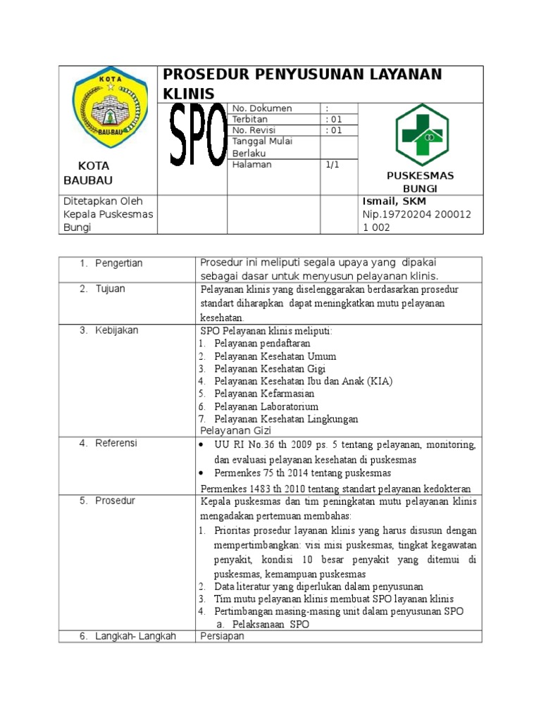 Sop Prosedur Penyusunan Layanan Klinis | PDF