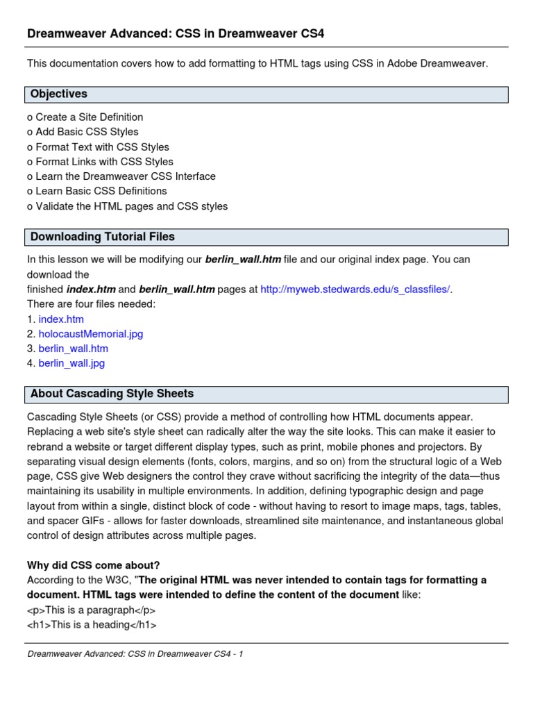 Dreamweaver CSS Guide for Developers | PDF | Cascading Style Sheets ...