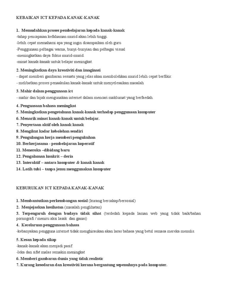 Kebaikan Ict Kepada Kanak | PDF | Komputer