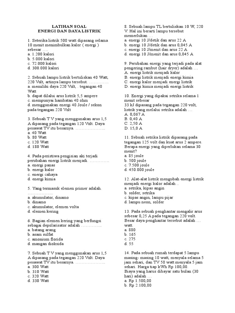 Latihan Soal Energi Dan Daya Kelas 9 | PDF
