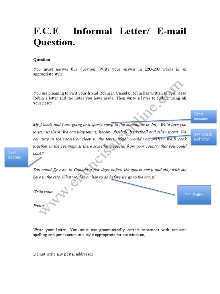 Informal Letter Example Question and Response. | PDF | Question | Grammar