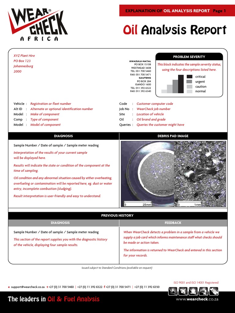 Oil Analysis Report Explanation | PDF | Bearing (Mechanical) | Medical ...
