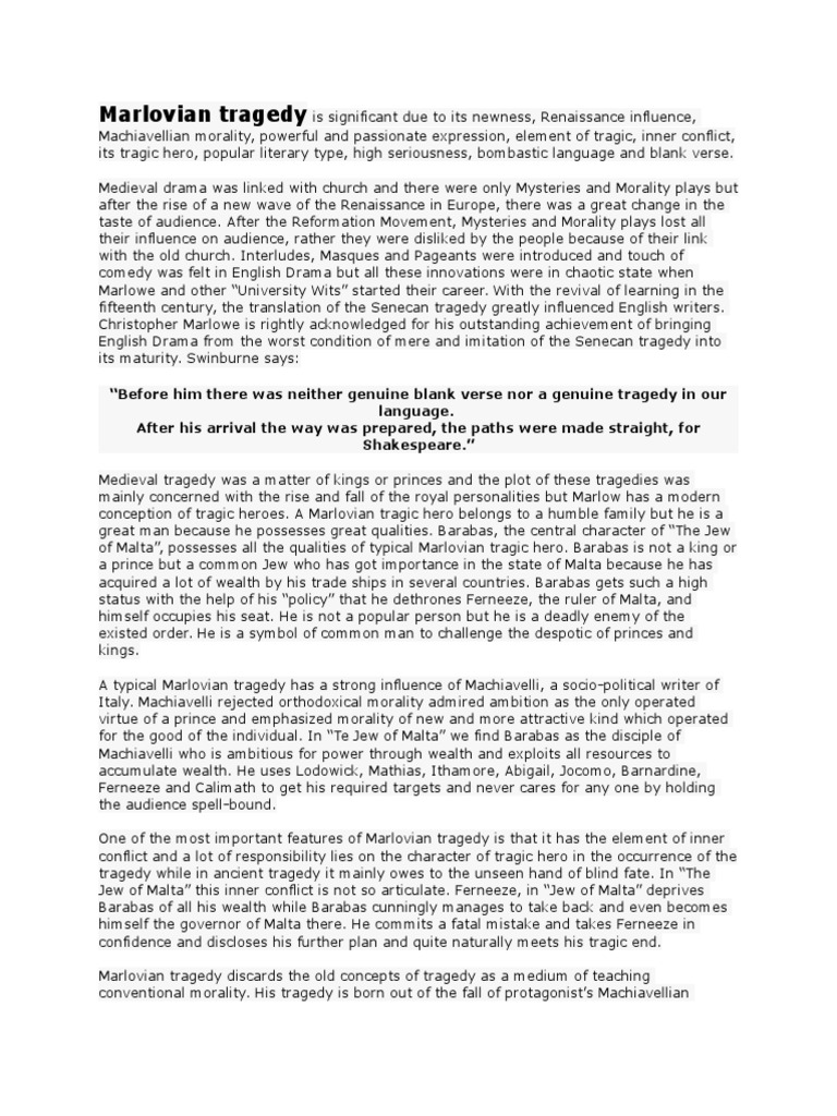 Marlovian Tragedy and The Jew of Malta | PDF | English Drama | Tragedy