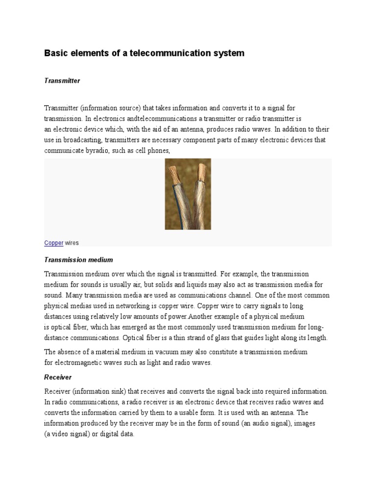 Basic Elements of A Telecommunication System | PDF | Transmission ...