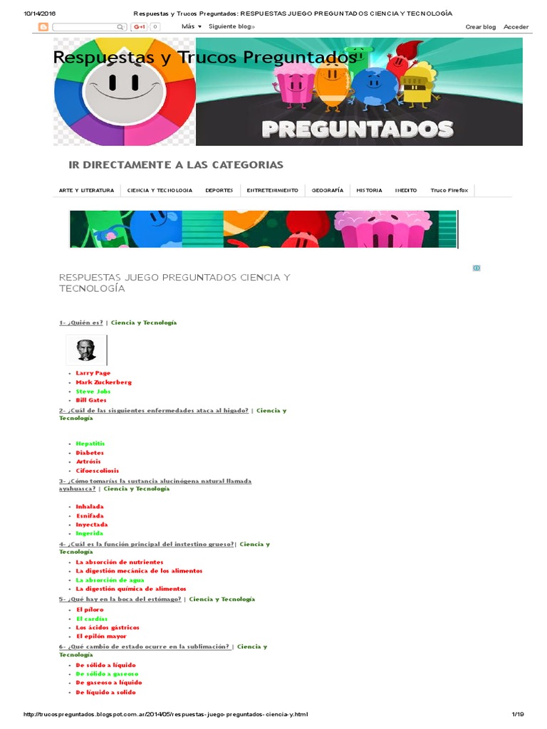 Respuestas y Trucos Preguntados - RESPUESTAS JUEGO PREGUNTADOS CIENCIA ...