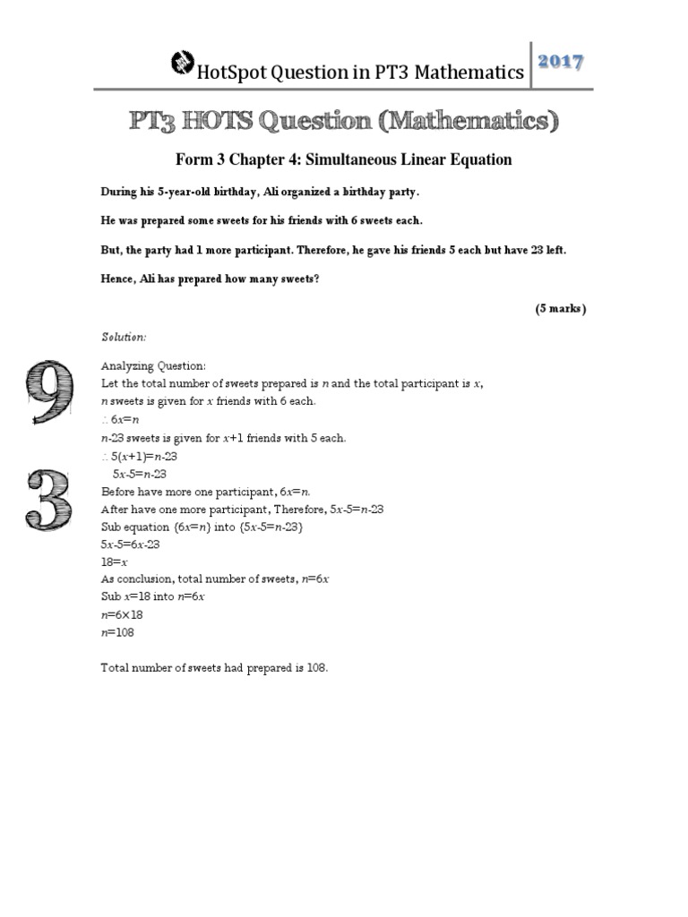 HotSpot Question in PT3 2017 Mathematics (Sample Question) | PDF