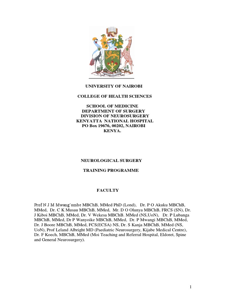 University of Nairobi Neurosurgery Resident's Handbook | PDF ...