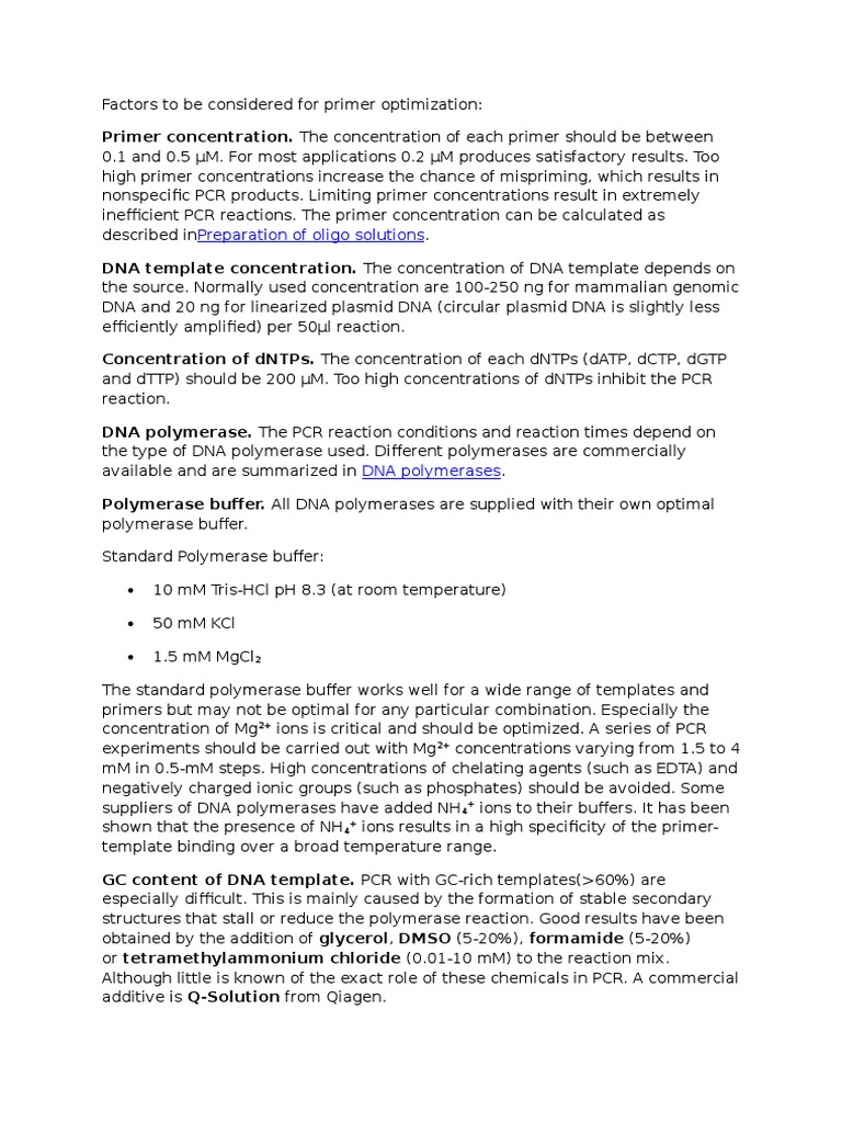 Primer Optimization | PDF | Polymerase Chain Reaction | Nucleic Acid ...
