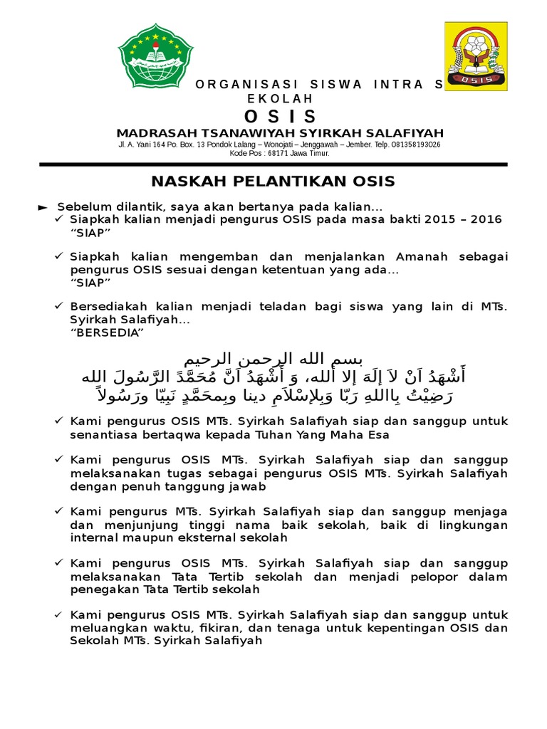 Naskah Pelantikan Osis | PDF