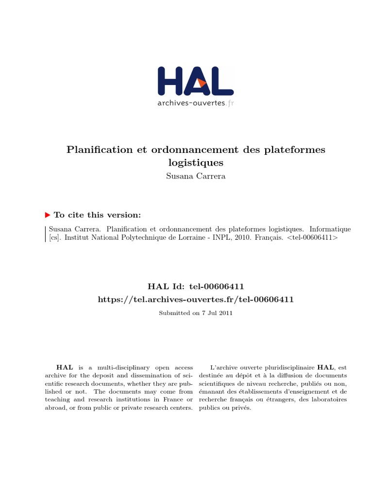 These de Doctorat Sur La Planification Et L'ordonnancement Des Plateformes Logistiques | PDF ...