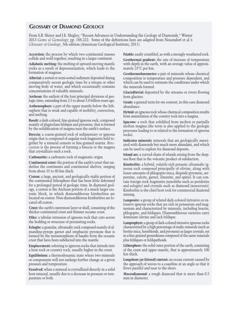 Diamond Geology Terminology Guide | PDF | Igneous Rock | Crust (Geology)