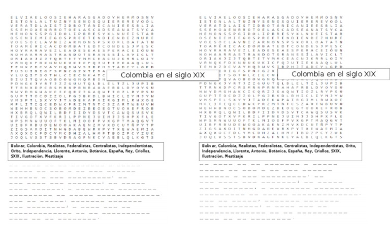 Sopa de Letras Colombia Siglo XIX | PDF