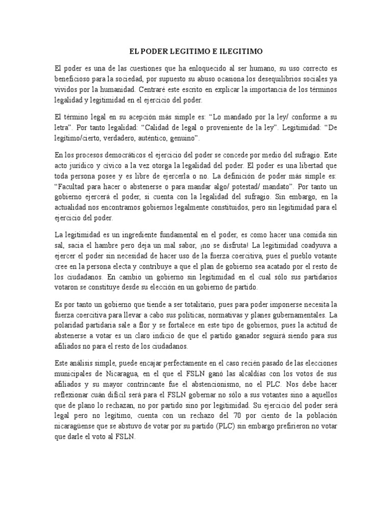 El Poder Legitimo e Ilegitimo | PDF | Votación | Gobierno