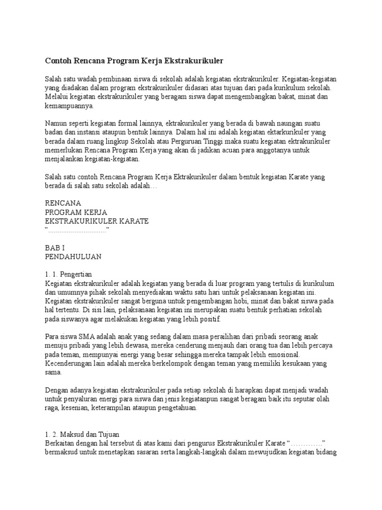 RENCANA PROGRAM KERJA EKSTRAKURIKULER | PDF