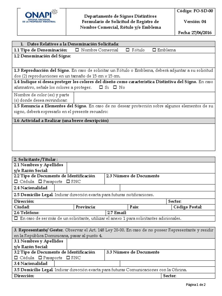 ONAPI - Solicitud de Registro