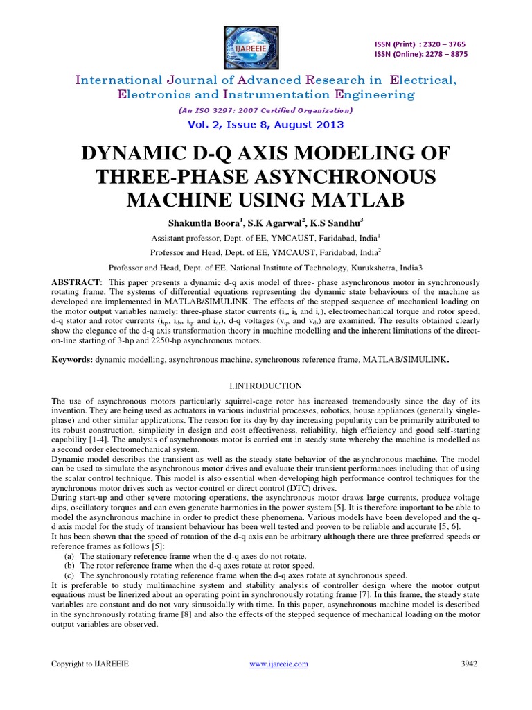 Dynamic D-Q Axis Modeling of Three-Phase Asynchronous Machine Using Matlab | PDF | Electrical ...
