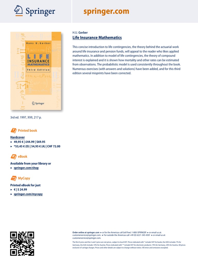 Life Insurance Mathematics: Printed Book | PDF