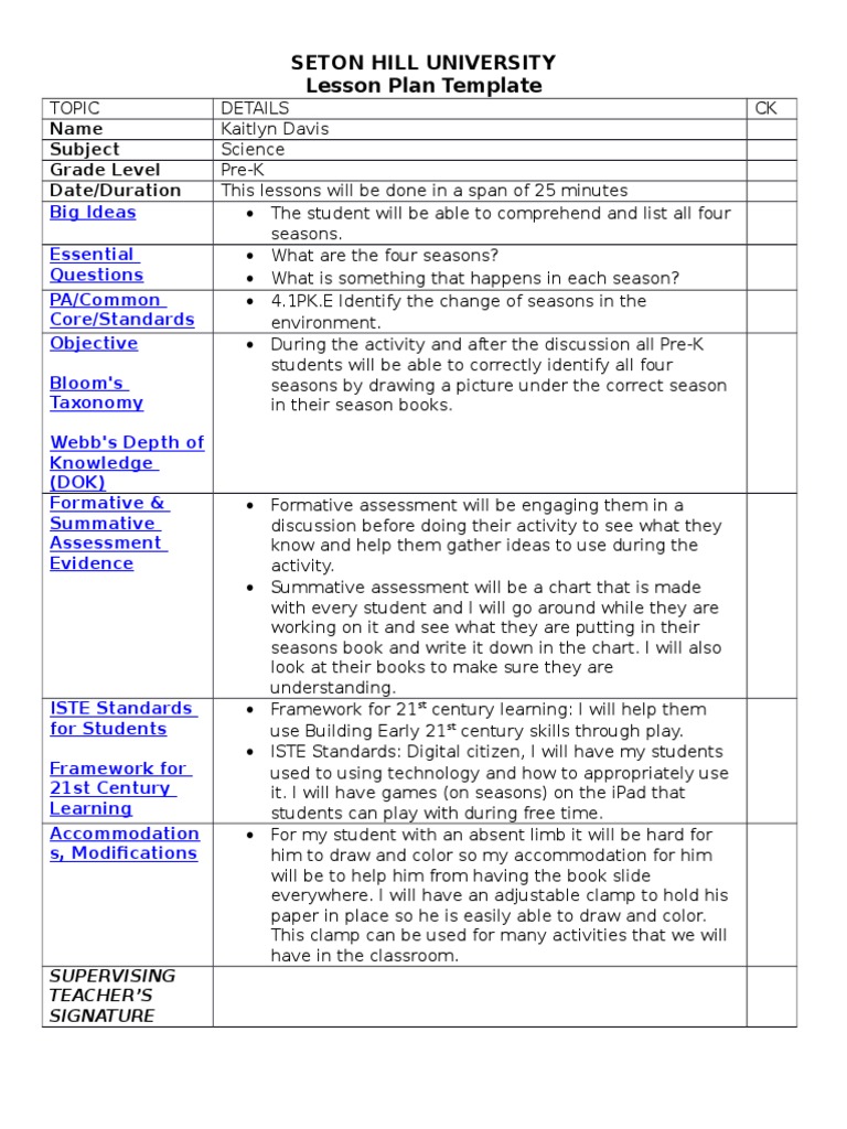 Lesson Plan Template Seasons | PDF | Educational Assessment | Lesson Plan