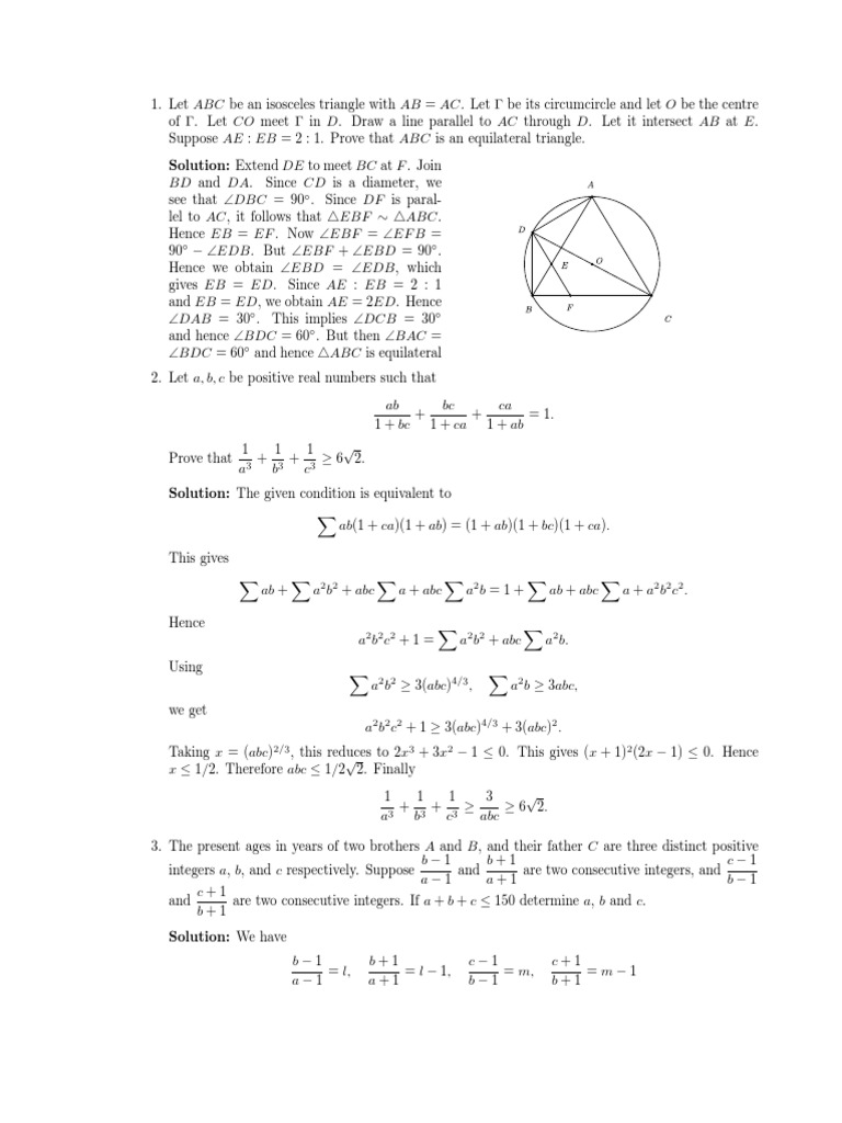 Advanced Math Problem Solutions | PDF | Triangle | Mathematical Objects