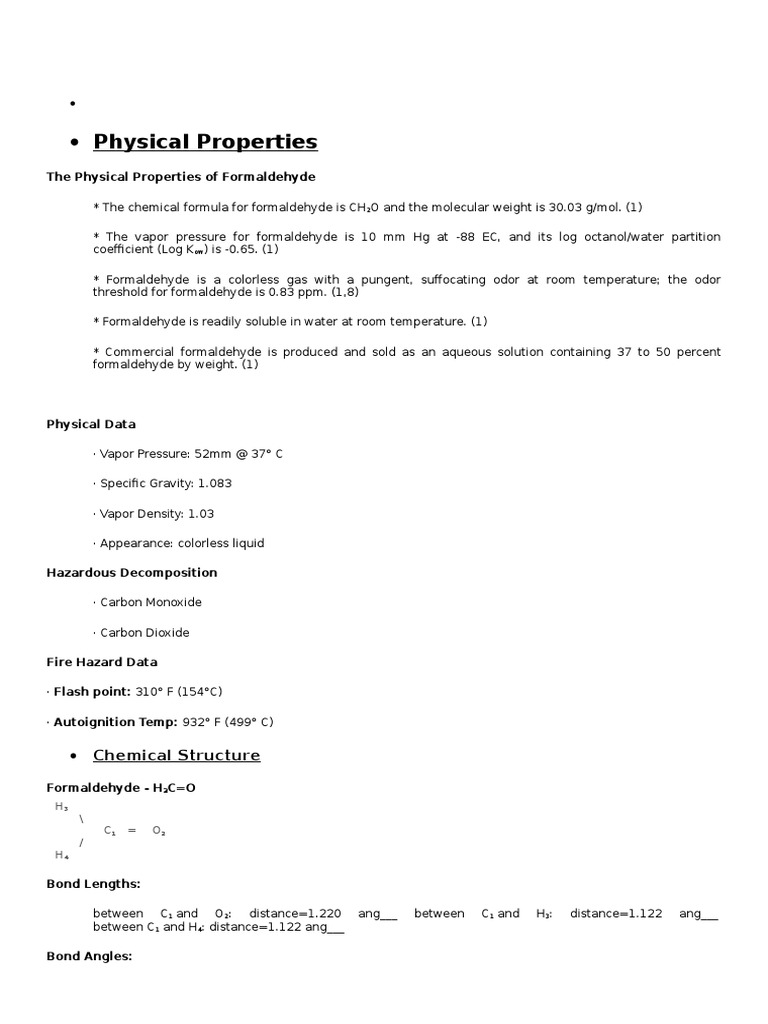 Physical Properties | PDF | Formaldehyde | Chemical Substances