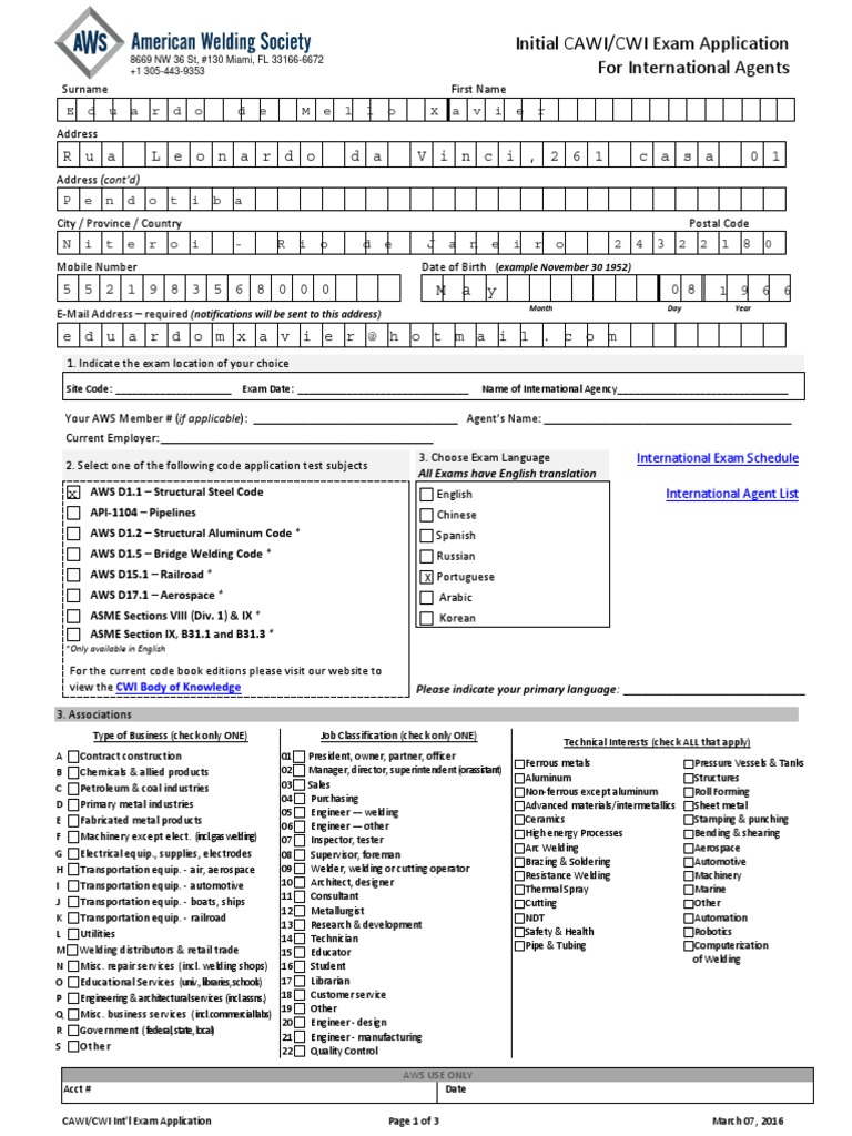 CWI Application Form | PDF | Welding | Construction