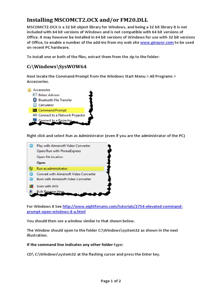 Installing MSCOMCT2 | PDF