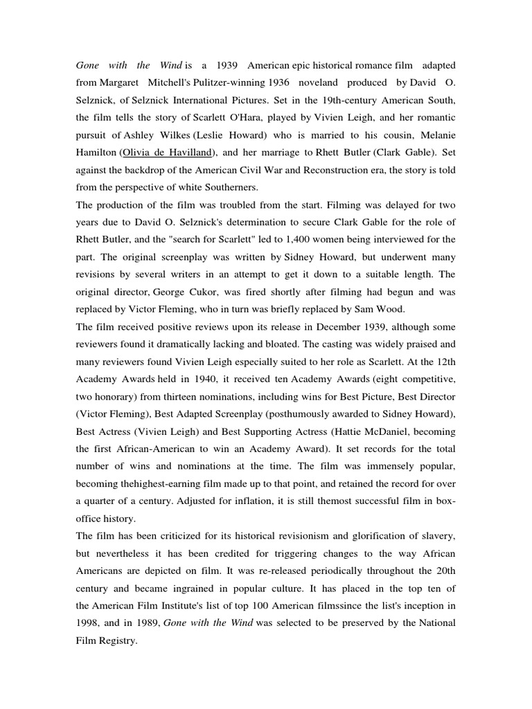 Gone With The Wind Script | PDF | Entertainment Award | Leisure
