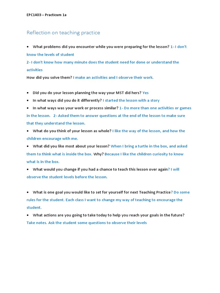 Reflection On Teaching Practice | PDF