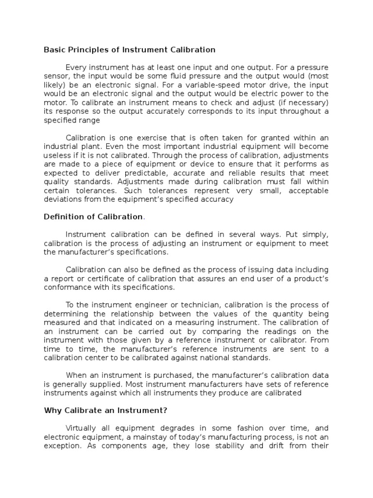 Basic Principles Of Instrument Calibration Pdf Measuring Instrument