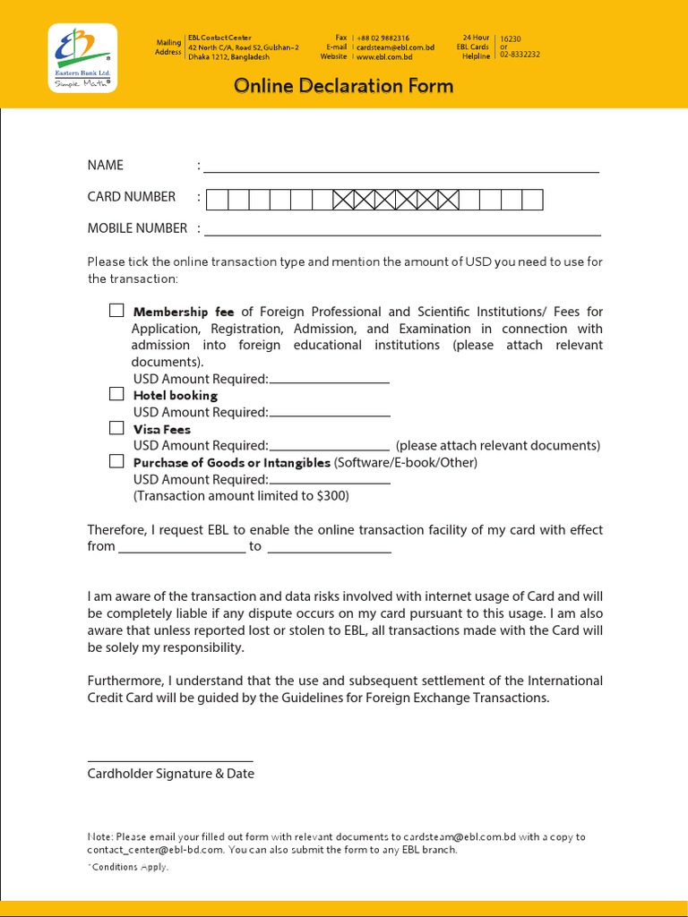 EBL Online Declaration Form Instructions | PDF | Finance & Money ...