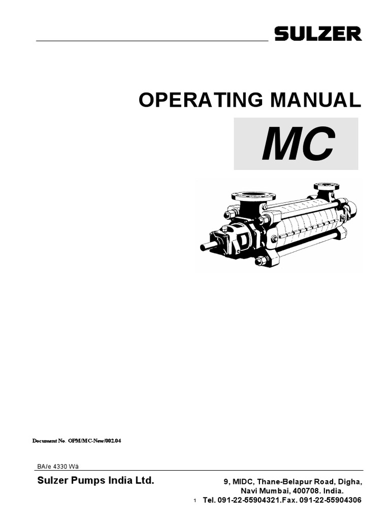 Sulzer MC Pump Operating Manual | PDF | Bearing (Mechanical) | Rust