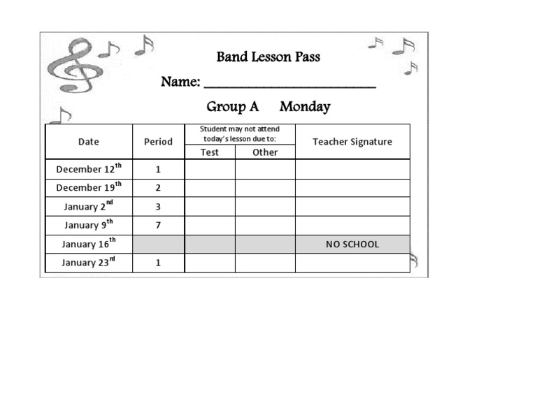 Band Lesson Pass Example | PDF