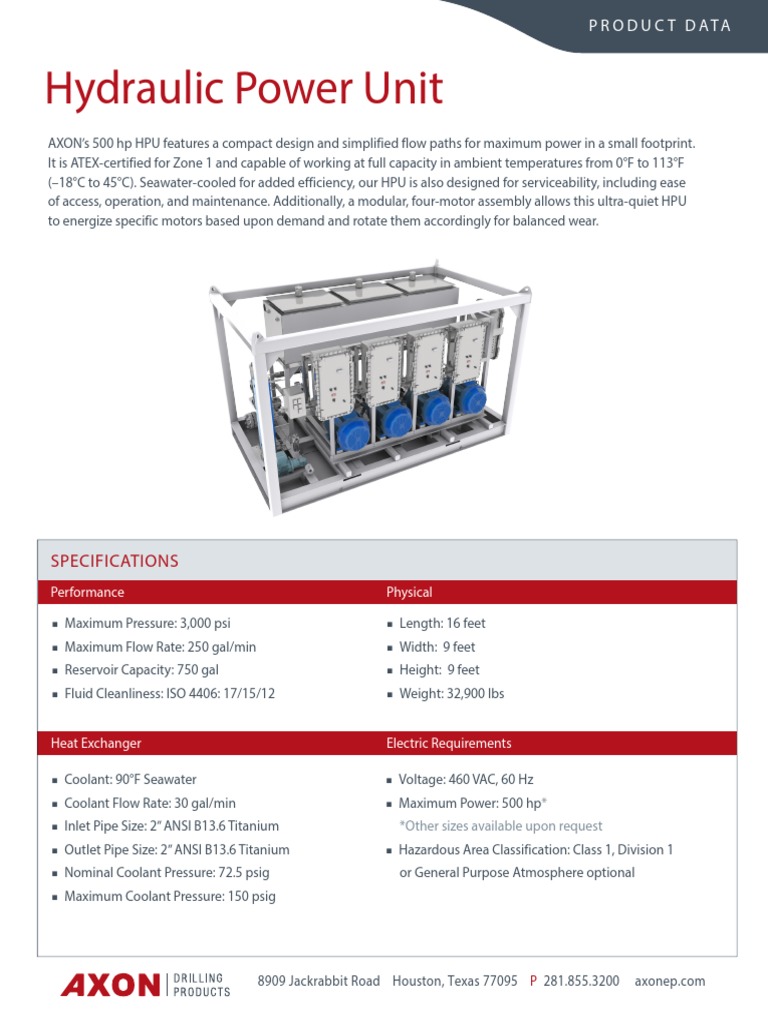 ATEX-Certified 500 hp Hydraulic Power Unit | PDF