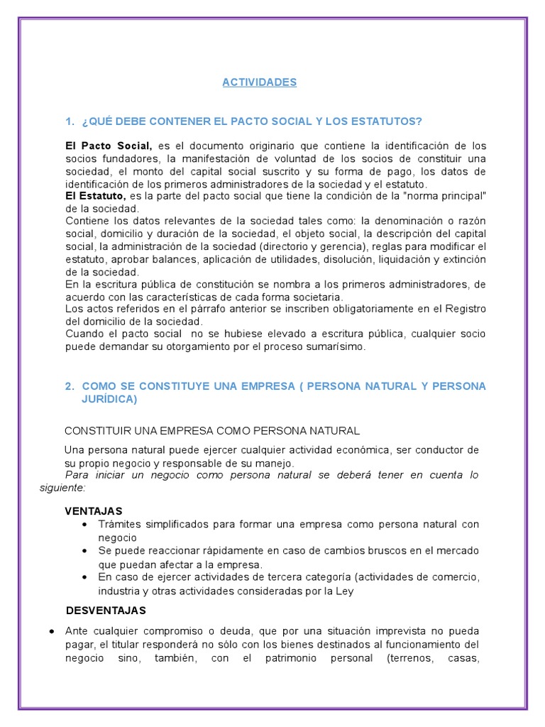 Qué Debe Contener El Pacto Social y Los Estatutos | PDF | Sociedad de ...