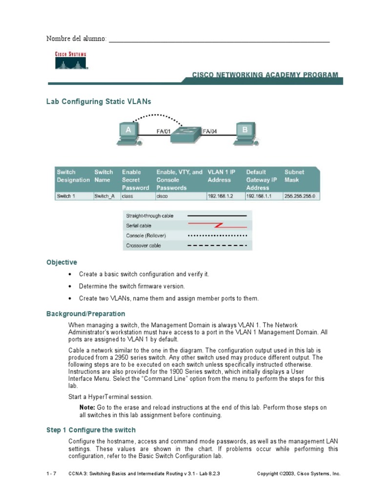 Lab 1 Configuring Static Vlans Pdf Networks Computer Network