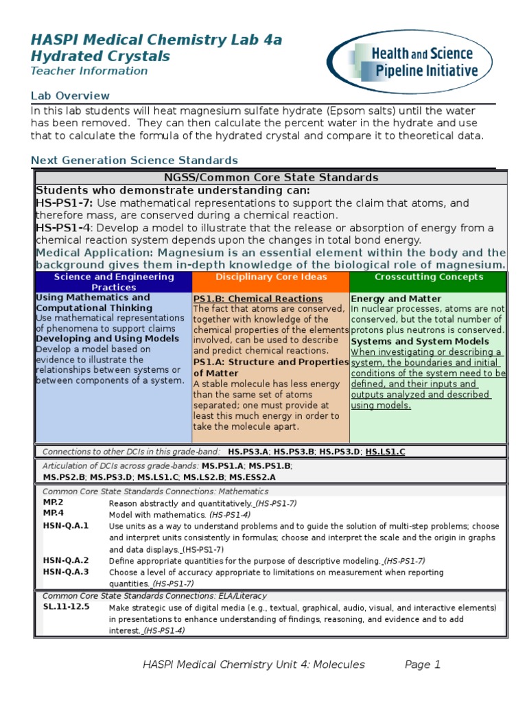 4a Hydrated Crystals Lab | PDF | Magnesium | Dietitian