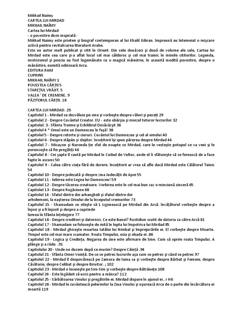 CARTEA LUI MIRDAD - Mikhail Naimy A4 PDF | PDF